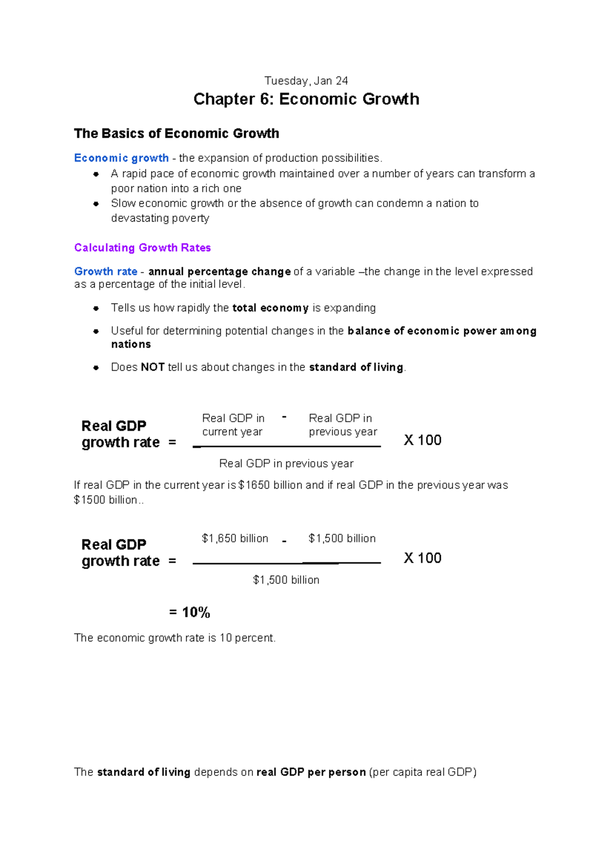 Chapter 6 Economic Growth - Tuesday, Jan 24 Chapter 6: Economic Growth ...
