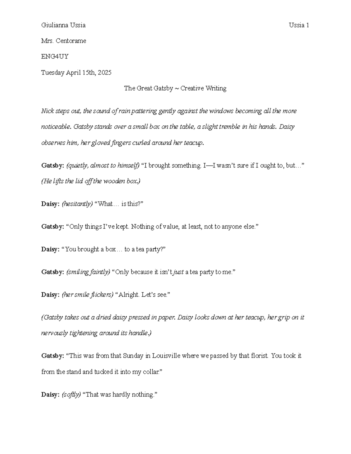 ENG4UY Creative Writing: Gatsby Scene Analysis - Studocu