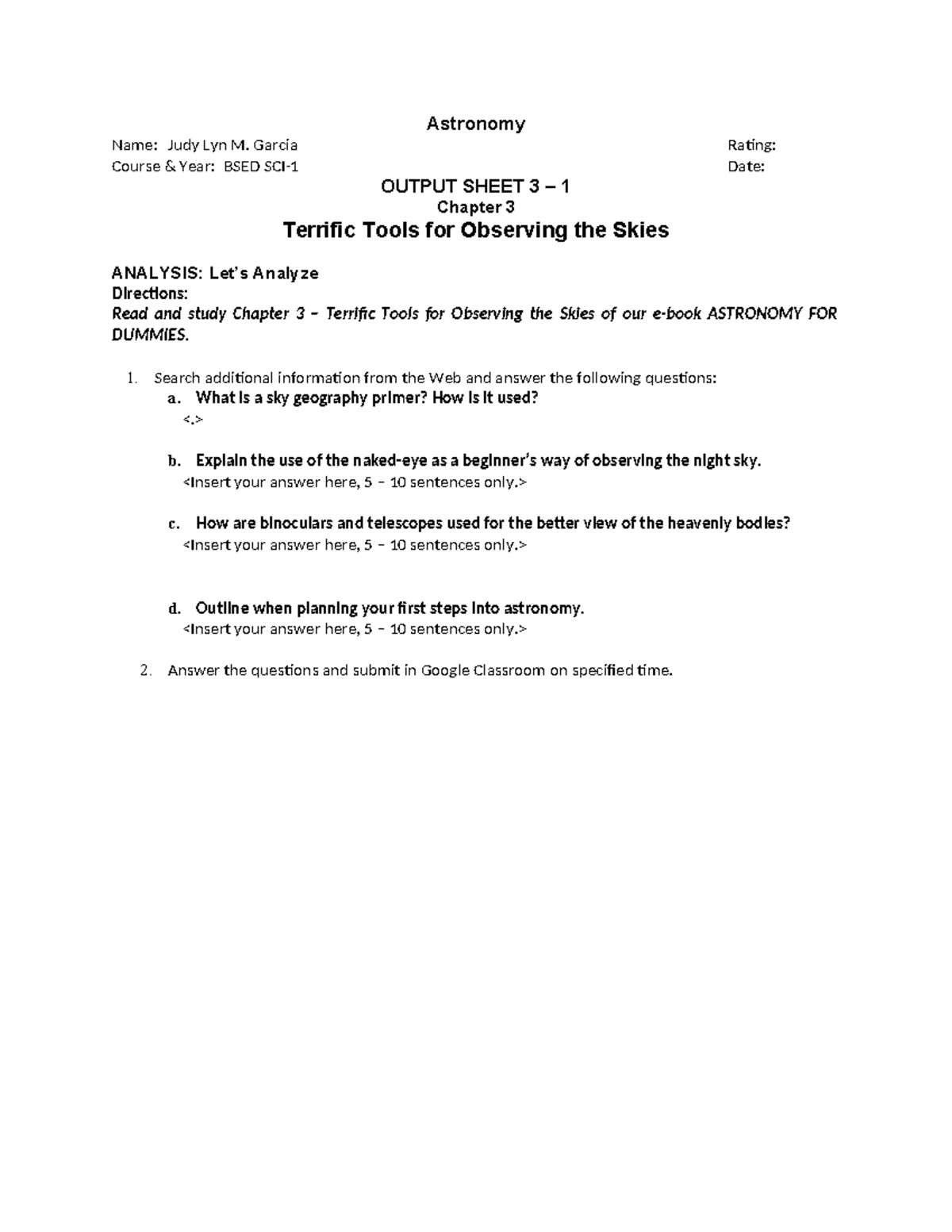 BSED Astronomy Chapter 3: Tools for Observing the Skies - Studocu