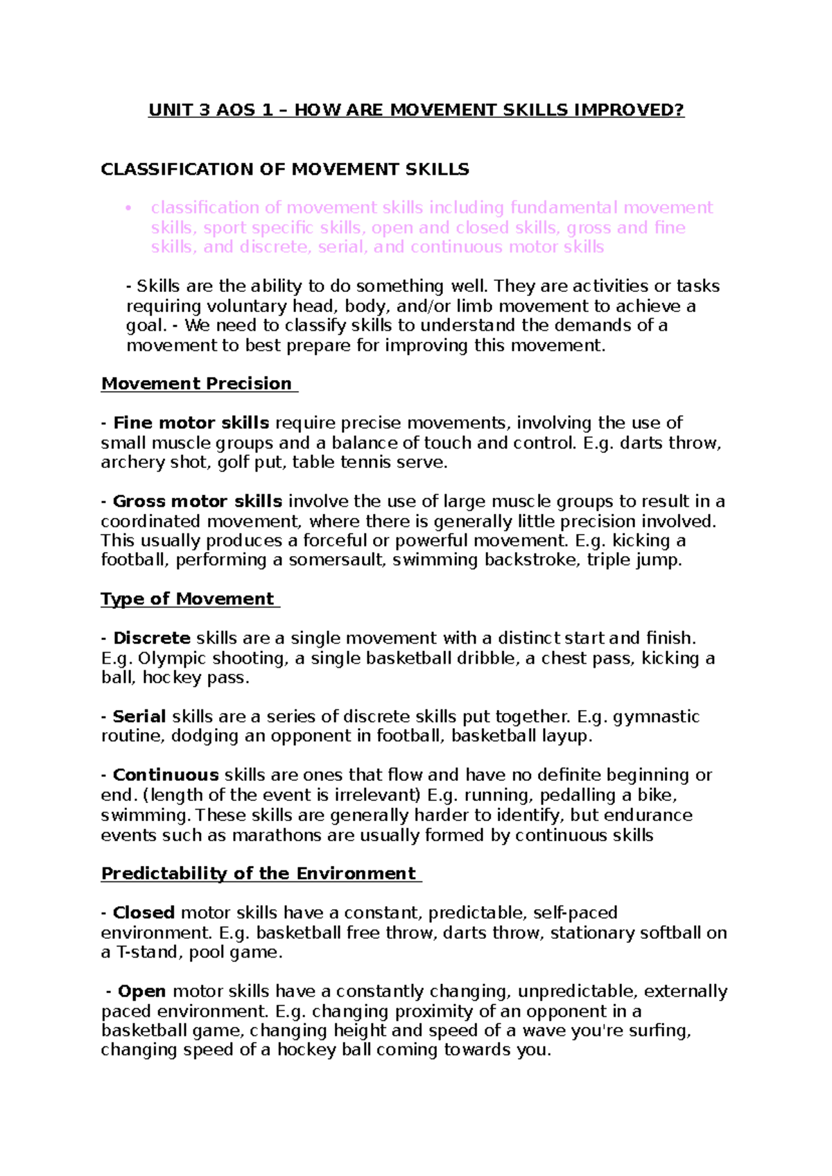 Unit 3 aos 1 biomechanics - UNIT 3 AOS 1 – HOW ARE MOVEMENT SKILLS ...