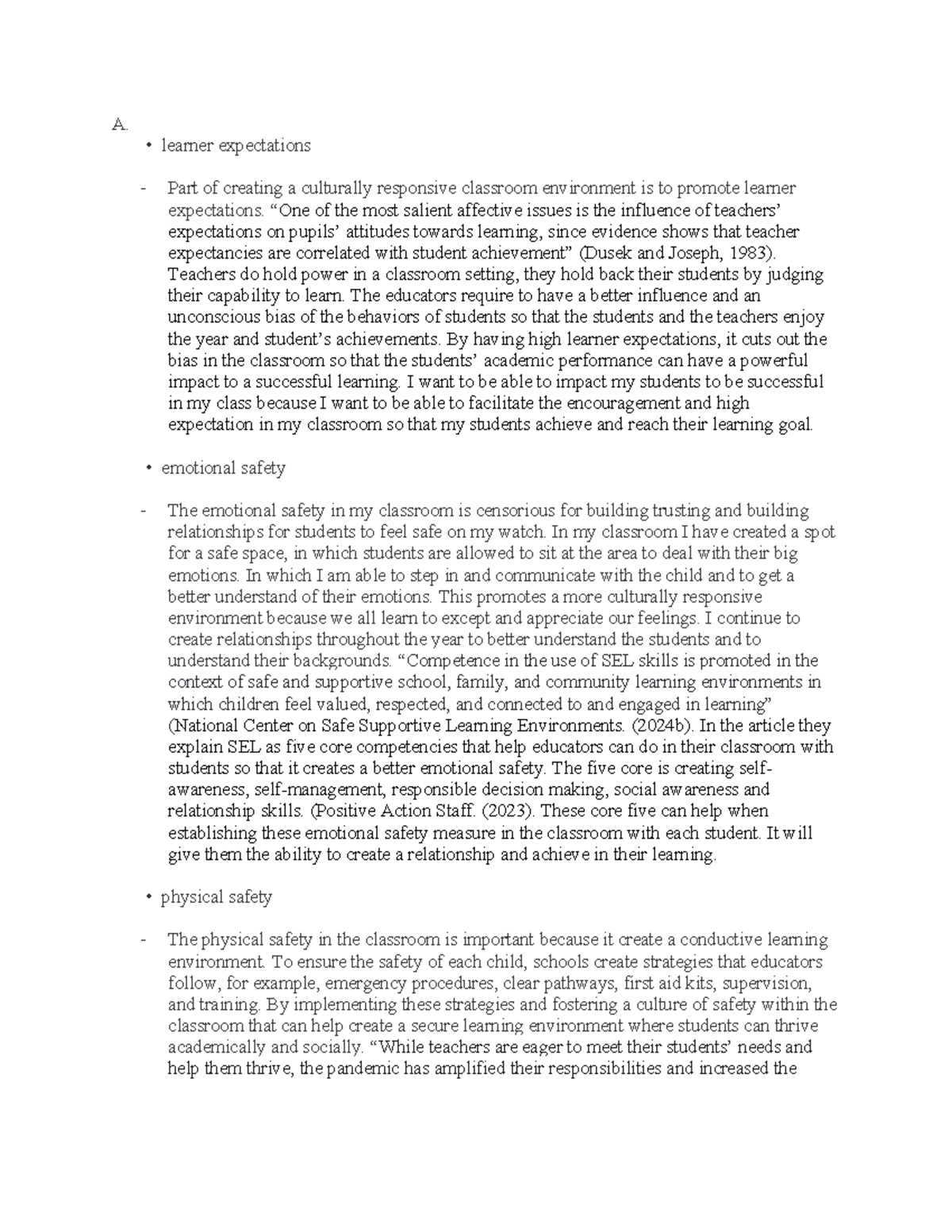 TASK 1: DEVELOPING A SUPPORTIVE LEARNING ENVIRONMENT - Studocu