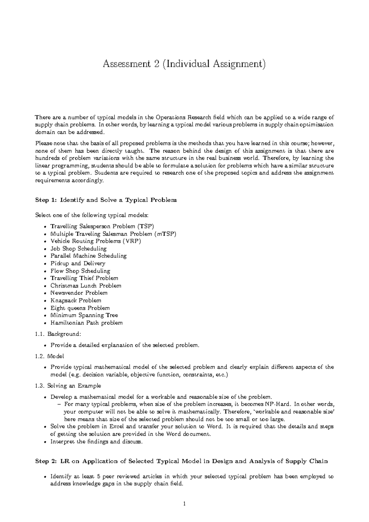 Assignment 2 - Exploring Typical Models in Operations Research - Studocu