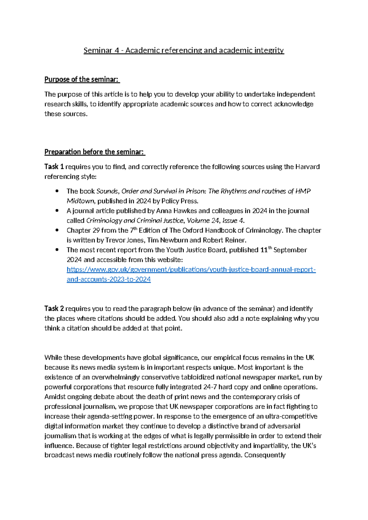 Worksheet 4 - Academic referencing and academic integrity - Seminar 4 ...