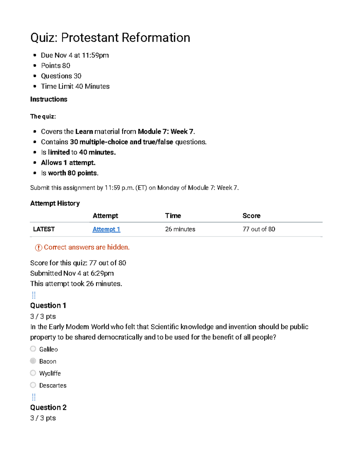 Quiz on the Protestant Reformation - CSTU101 Western Culture (Final ...