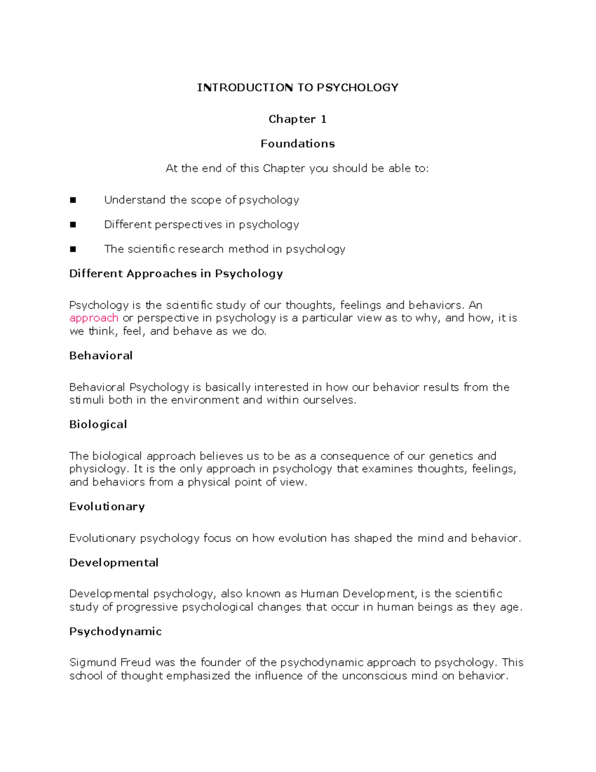 Introduction to Psychology Notes - INTRODUCTION TO PSYCHOLOGY Chapter 1 ...