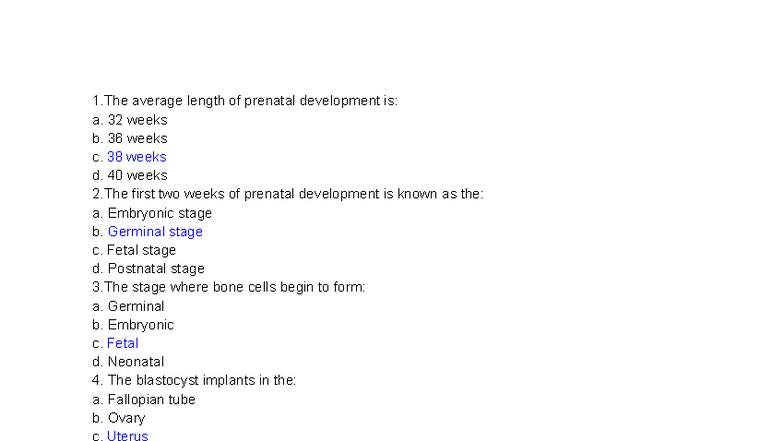 Module 10(Ed) - Prenatal Development Quiz & Identification Questions ...