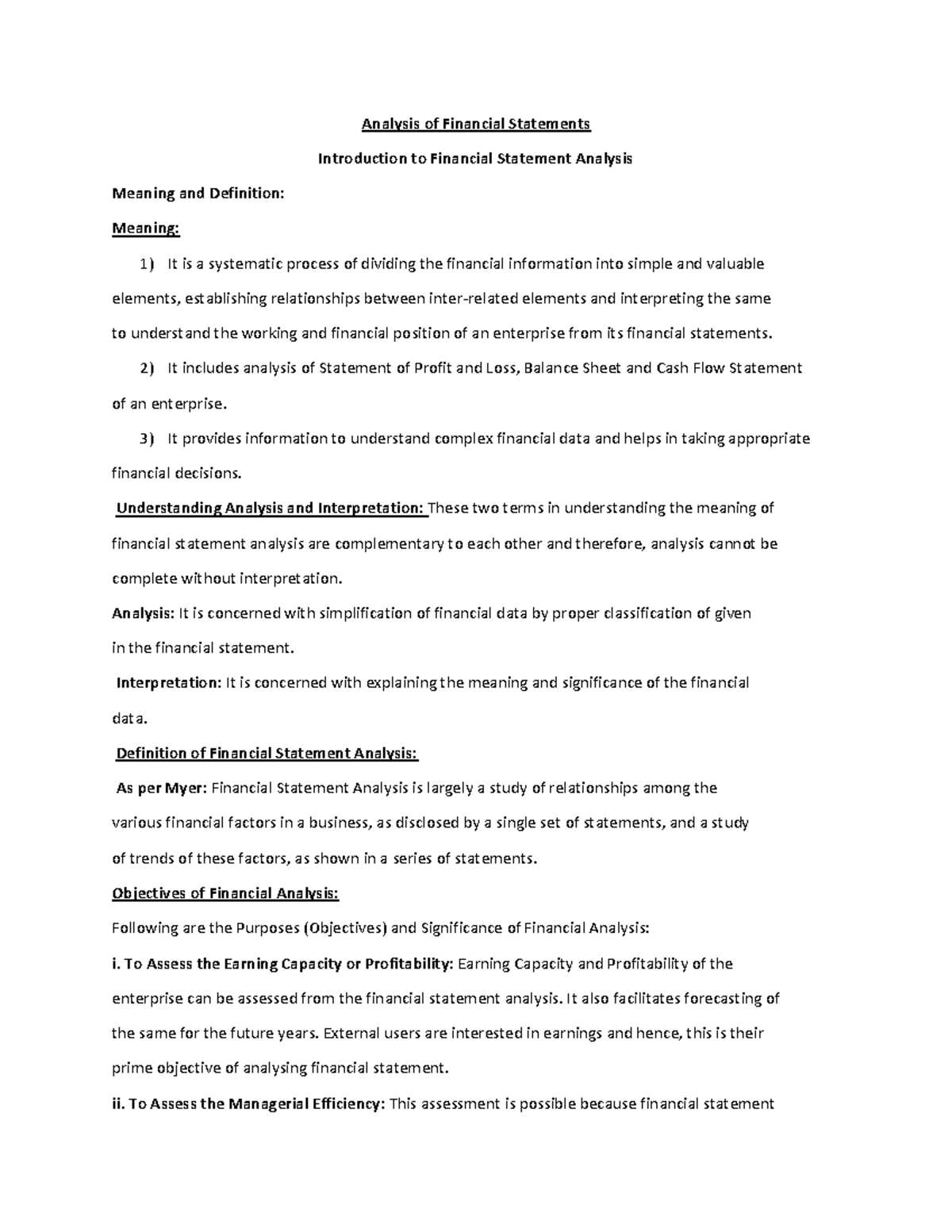 Unit 5 - Financial Statement Analysis Notes for Students - Studocu