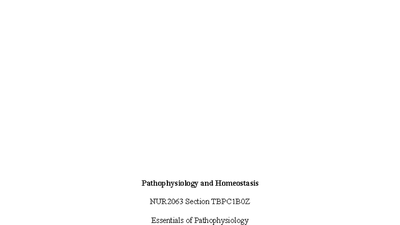 NUR2063 Assignment: Essentials of Pathophysiology and Homeostasis - Studocu