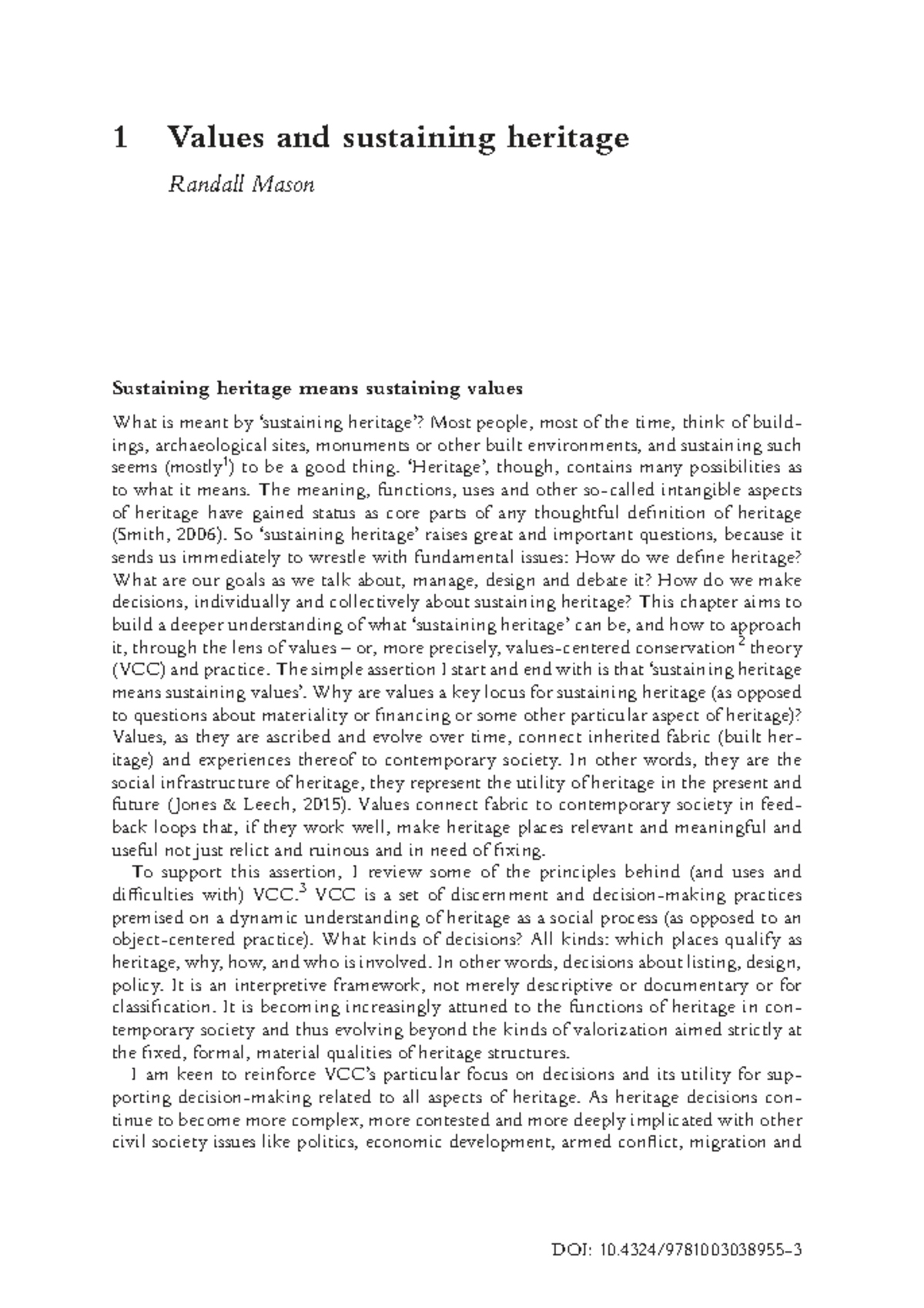 Values-Centered Conservation: Sustaining Heritage in Society - Studocu