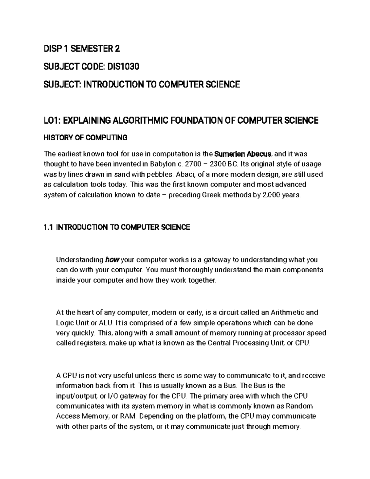 Computer Science 1-3 - Lelele - DISP1SEMESTER SUBJECTCODE:DIS 1030 ...