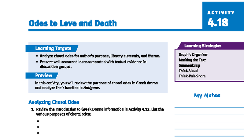 ACTIVITY 4.18: Analyzing Choral Odes in Antigone - Love & Death Themes ...