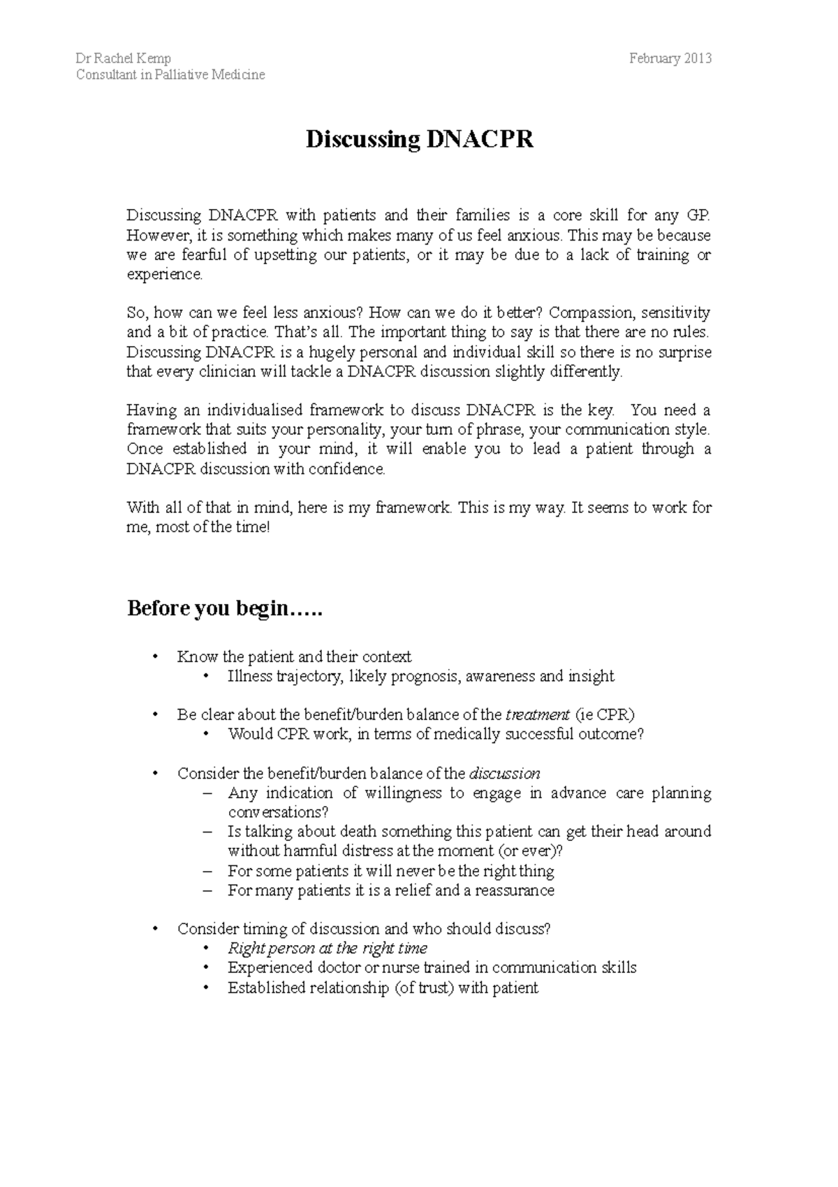 Discussing- Dnacpr - end of life discussions - Consultant in Palliative ...