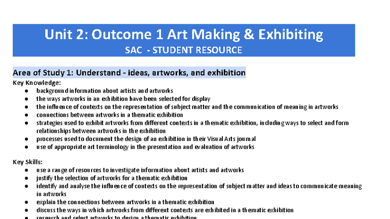 Unit 2 AOS 1: Art Making & Exhibiting SAC - Thematic Exhibition Guide ...