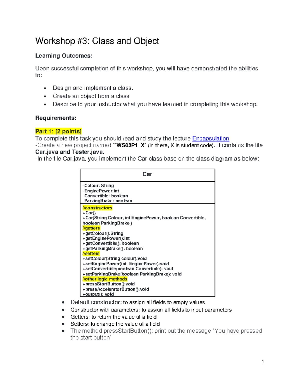 Workshop 3 - Class and Object Implementation Guide - Studocu