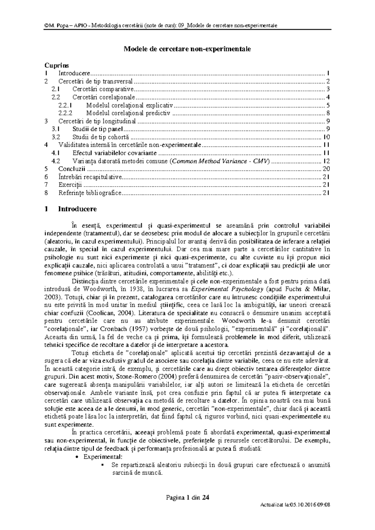 Modele de Cercetare Non-Experimentale: O Analiză detaliată - Studocu