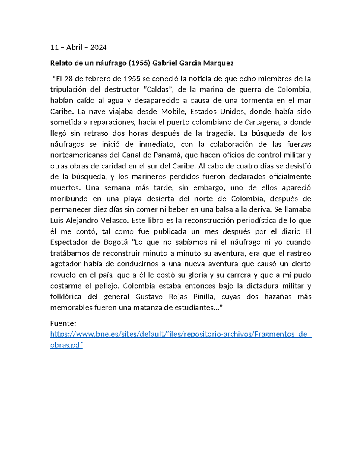 001 LEC - Fragmentos de obras de Gabriel García Márquez y Poe - Studocu