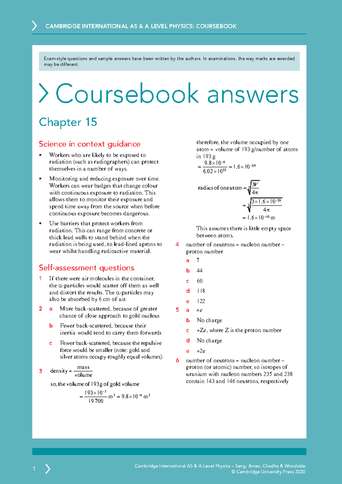 Coursebook answers chapter 15 asal physics - CAMBRIDGE INTERNATIONAL AS & A LEVEL PHYSICS: - Studocu