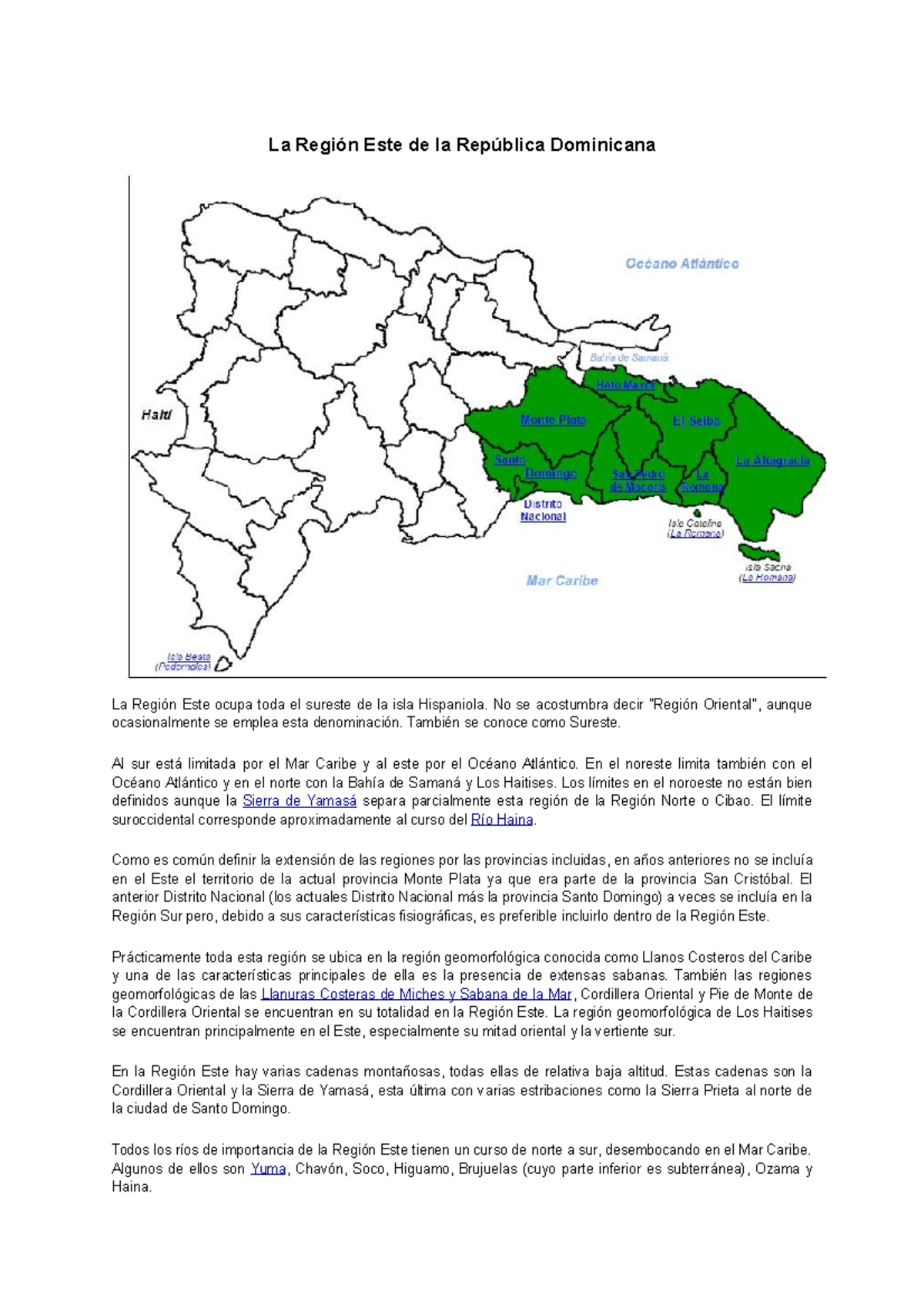 La Región Este de la República Dominicana: Geografía y Economía - Studocu