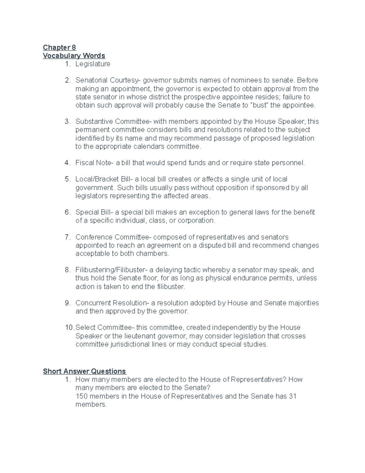 Texas Government Exam 3 Review: Chapter 8 Vocabulary & Key Concepts ...