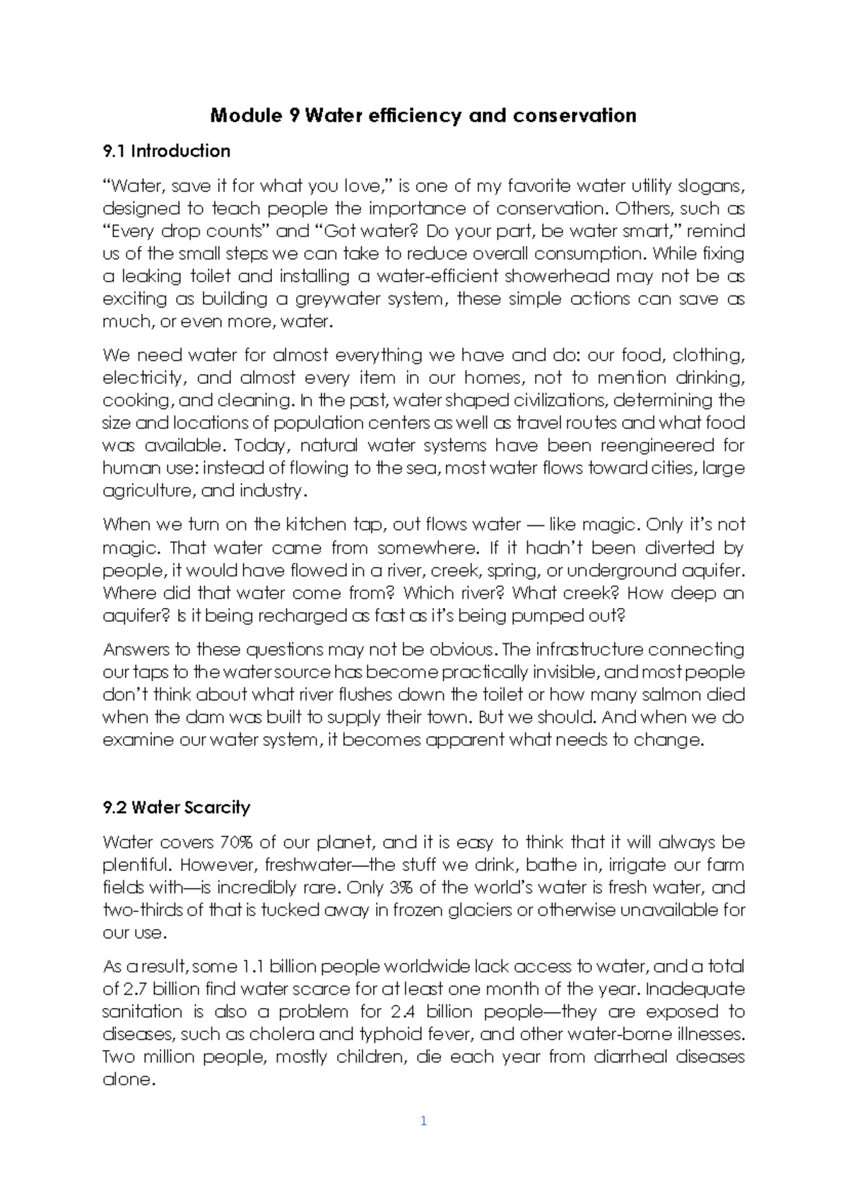 Green Building Plumbing Core Notes - Module 9 Water efficiency and ...