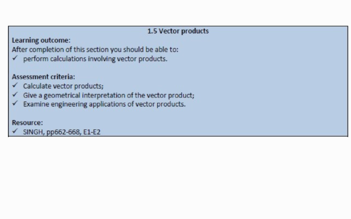 N1.5 Vector products - engineering maths - 1 Vector products Learning ...