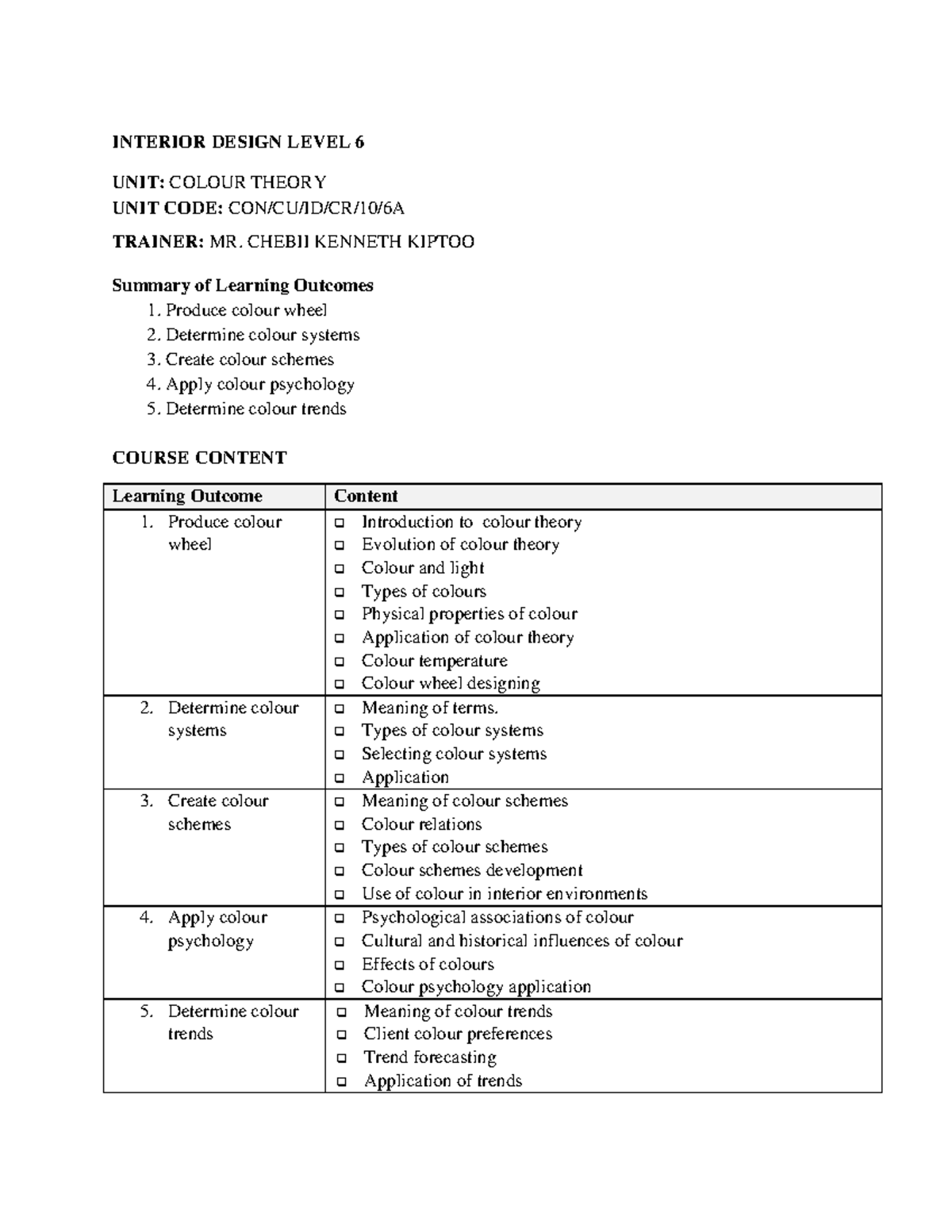 INTERIOR DESIGN LEVEL 6: COLOUR THEORY UNIT SUMMARY - Studocu