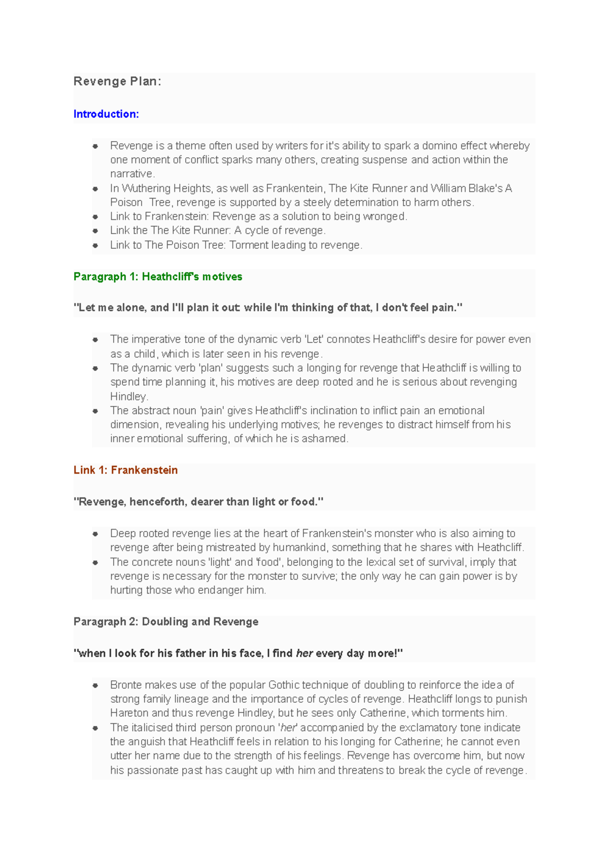 Wuthering Heights Revenge Essay Plan: Analyzing Motifs and Themes - Studocu