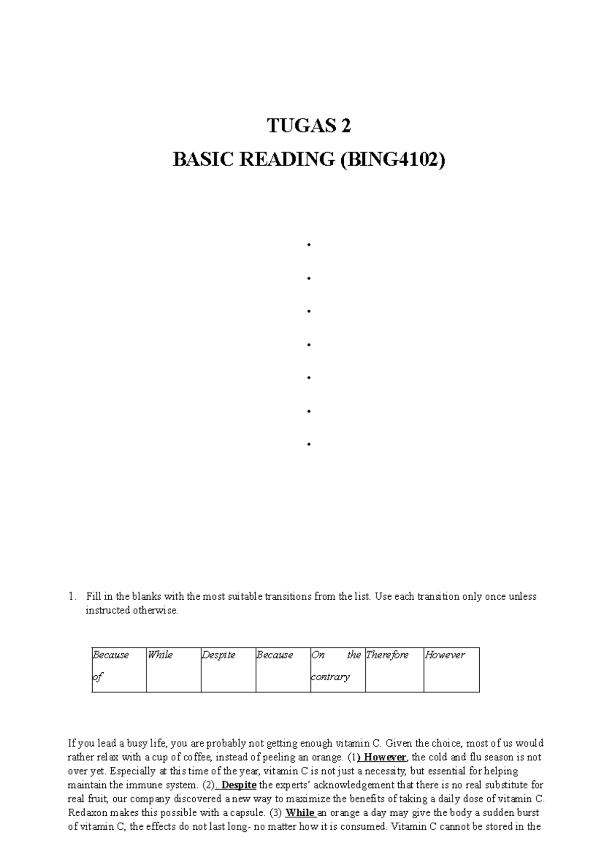 Tugas 2: Basic Reading & Exercises (BING4102) - Studocu
