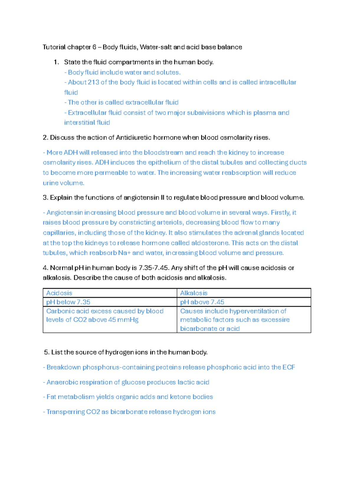 Tutorial chapter 6 - State the fluid compartments in the human body ...