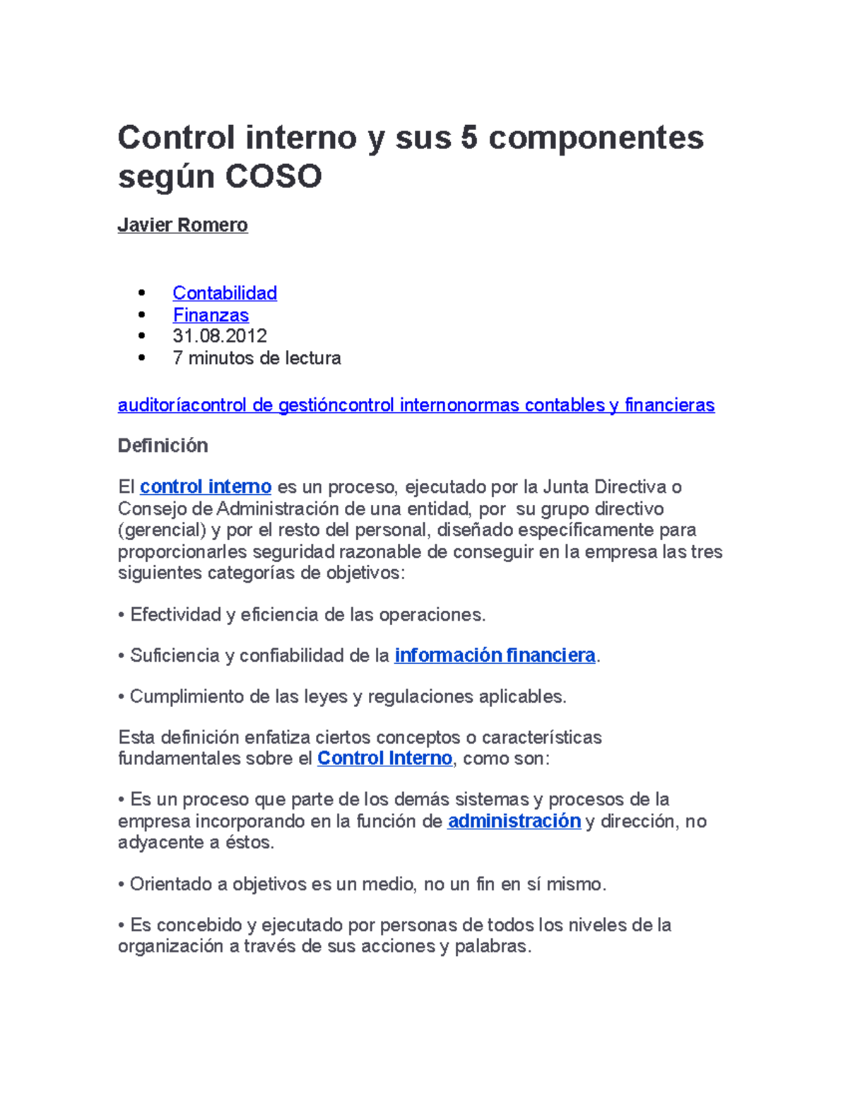 Control interno y sus 5 componentes según COSO - Control interno y sus ...