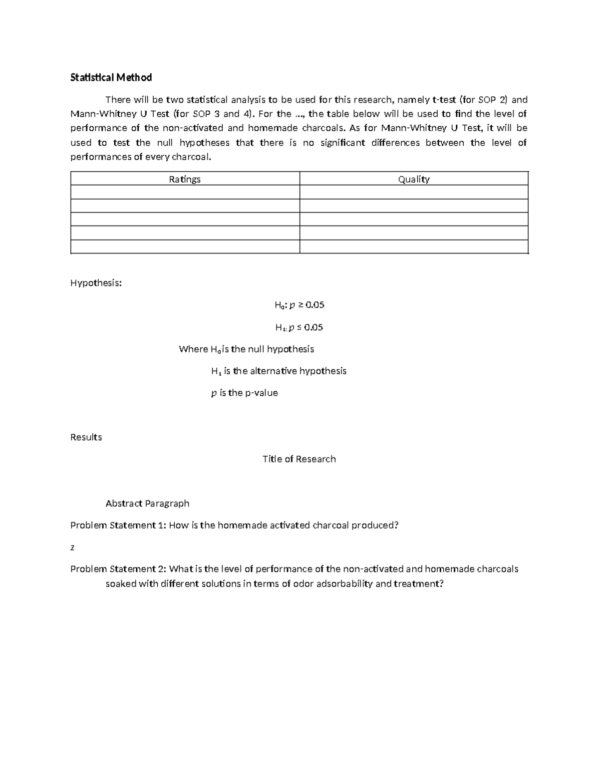 Statistical Method - Statistical Method There will be two statistical ...