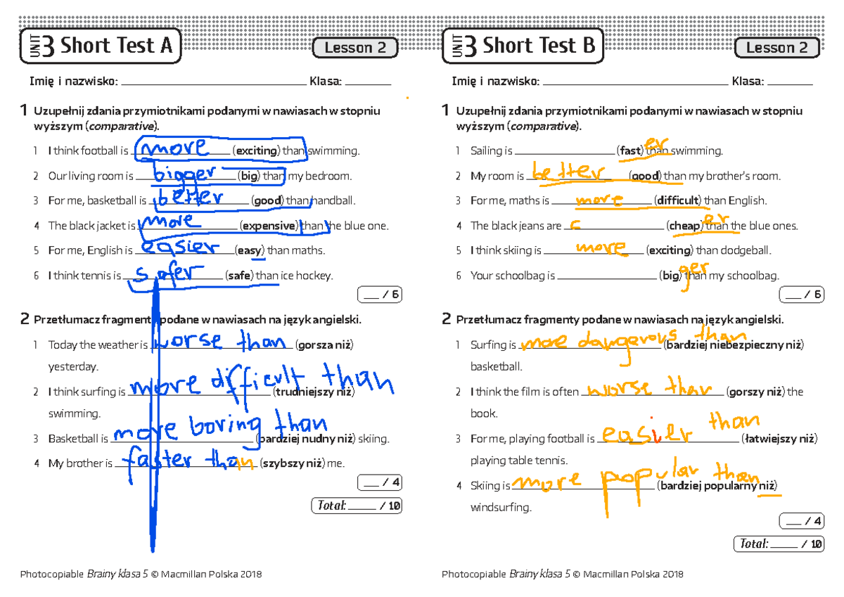 Brainy KL5 Short Tests: Unit 3 Lesson 2 Review - Studocu