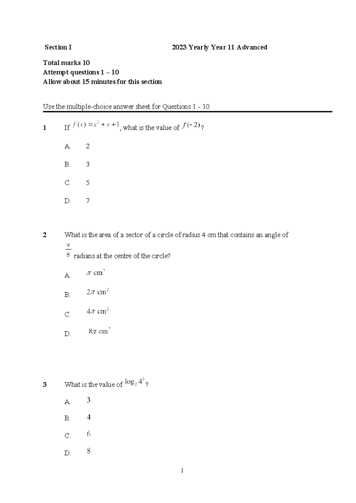 2023 Year 11 Advanced Maths Task 3 Practice Paper & Solutions - Studocu