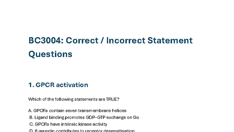 BC3004: Practice MCQ on Correct vs Incorrect Statements - Studocu