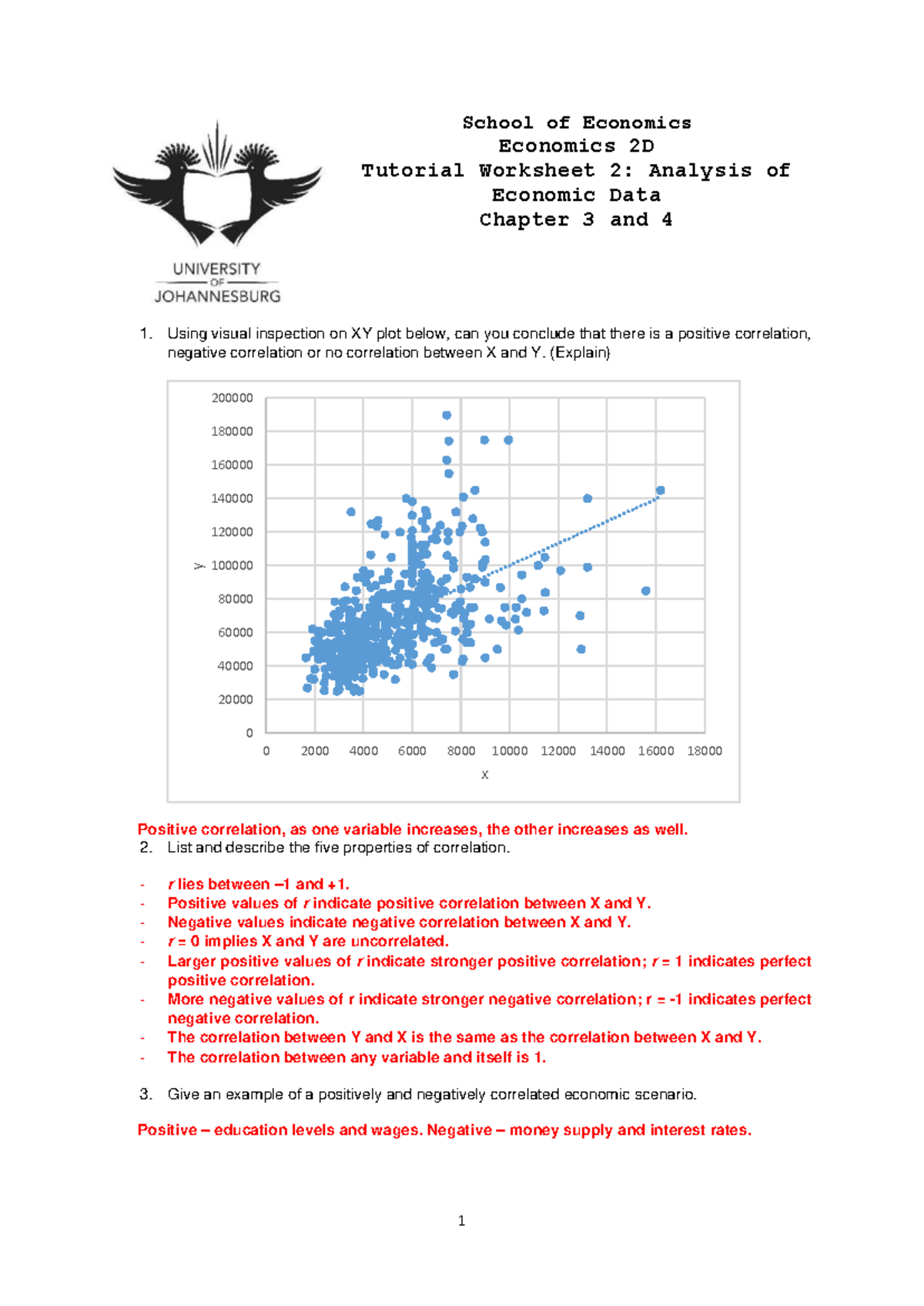 Economics 2D Tutorial Worksheet 2: Correlation & Regression Analysis ...