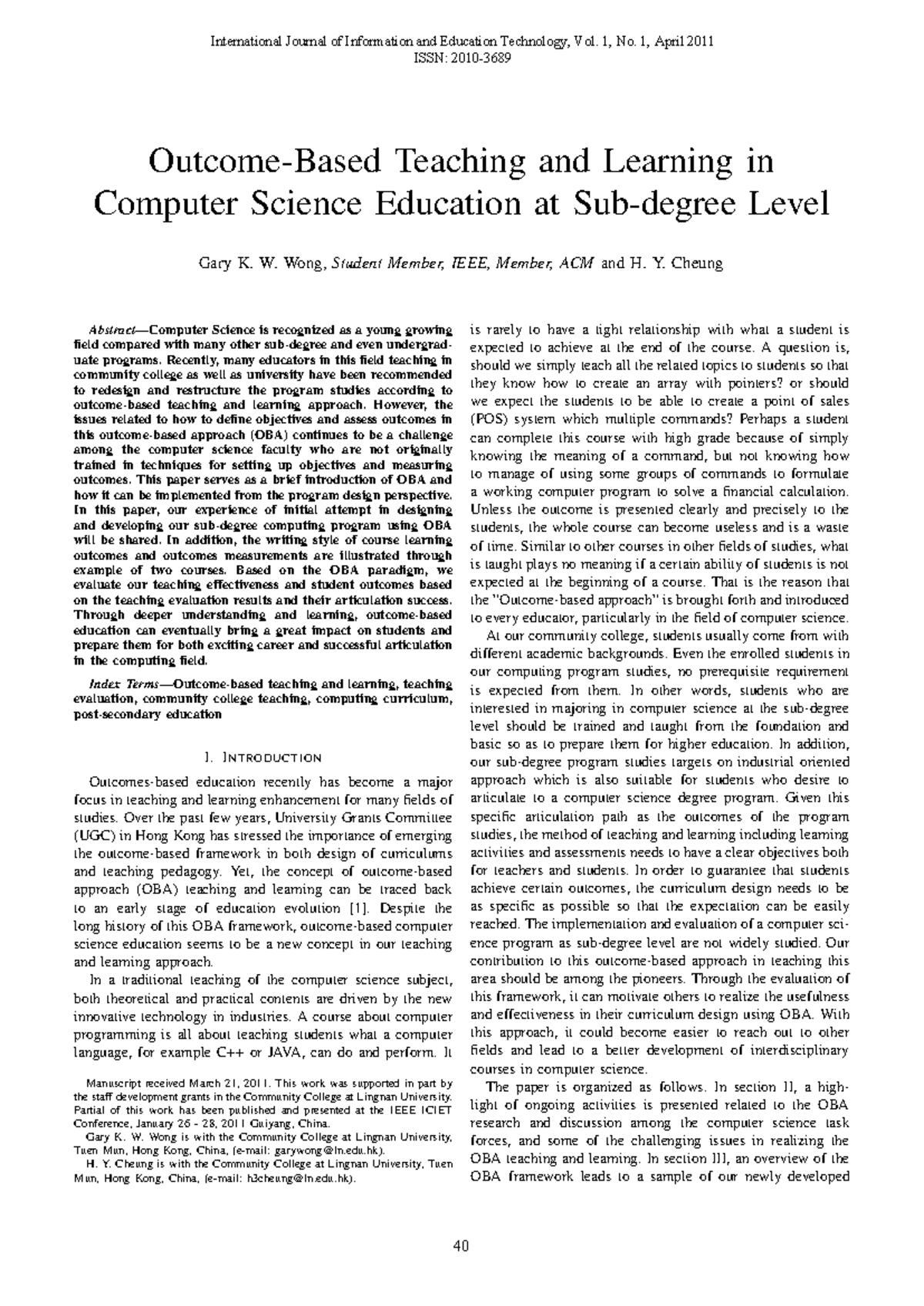 Teaching and Learning in Computer Science Education: An OBA Approach ...
