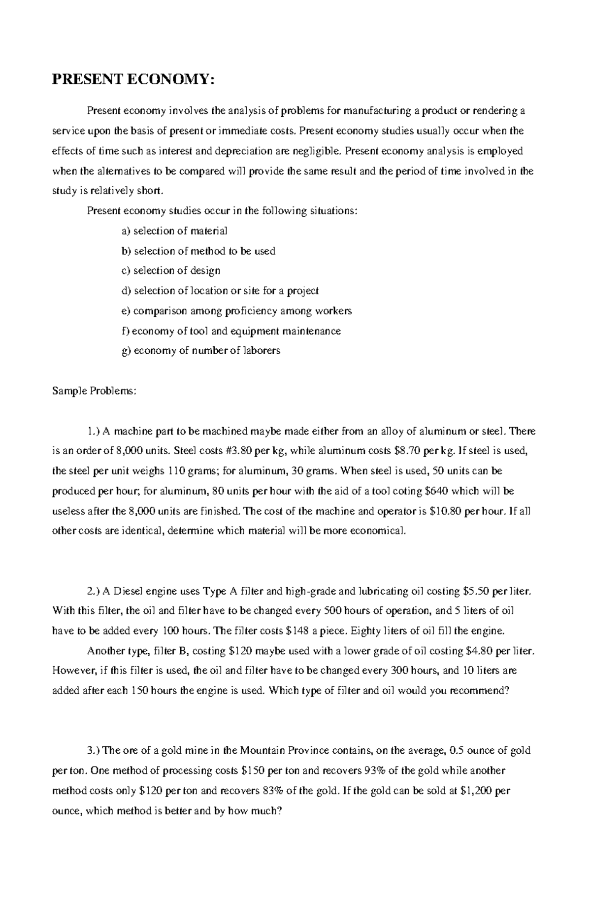 Present- Economy - Engineering economics - PRESENT ECONOMY: Present ...
