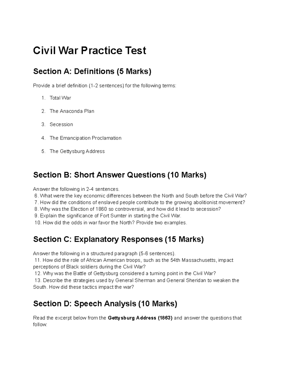 Civil War Review Practice Test (Syllabus: 1865) - Studocu