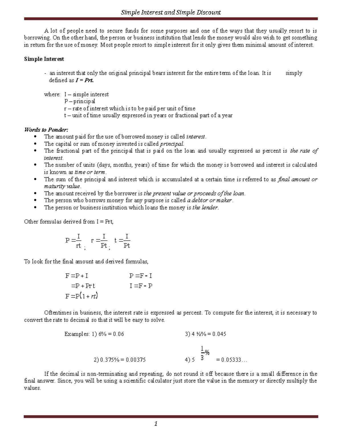 Simple Interest and Simple Discount Notes - A lot of people need to ...