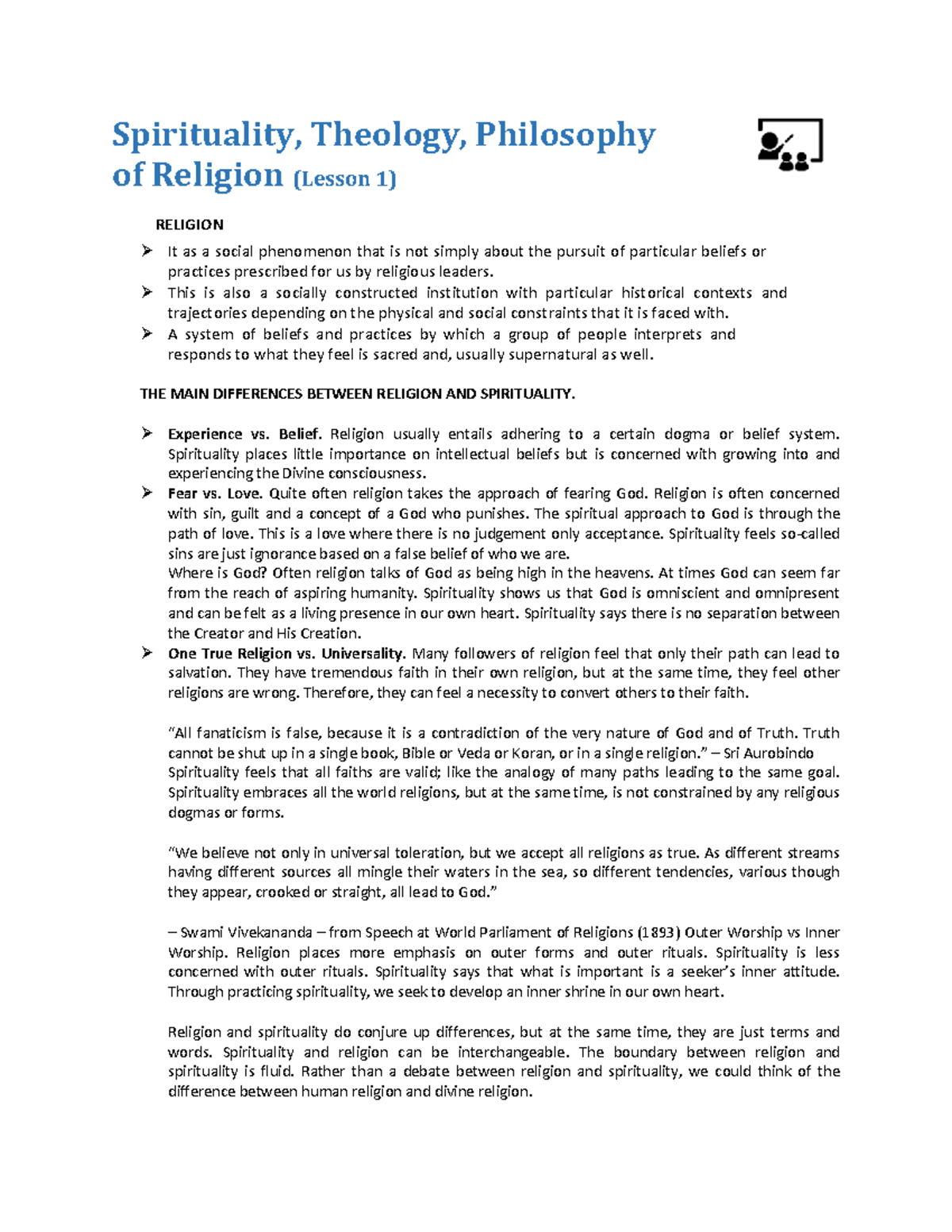 Spirituality vs. Religion: Key Differences (Lesson 1) - Studocu