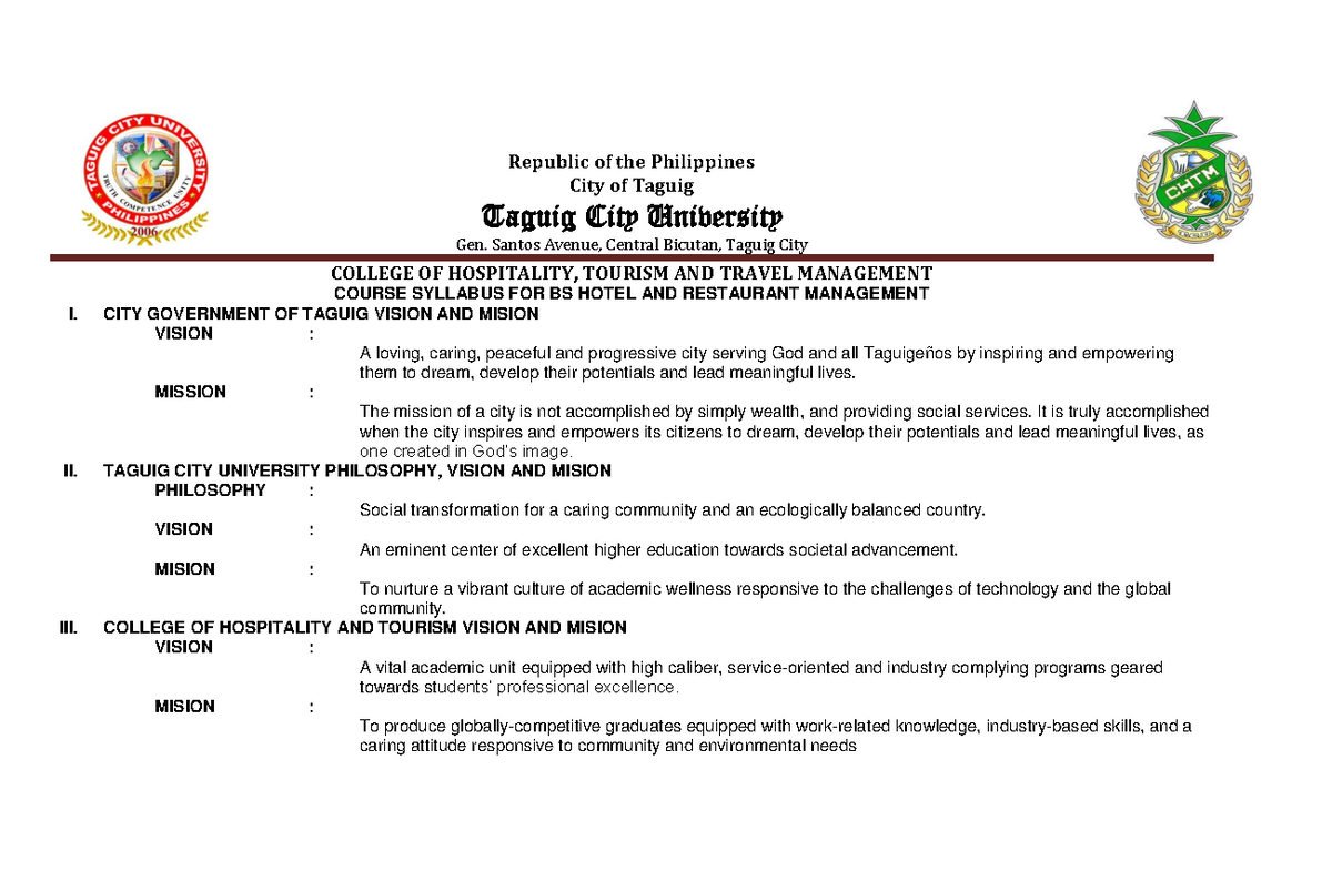 CULA 11: Culinary Arts and Sciences Syllabus - Final Format - Studocu