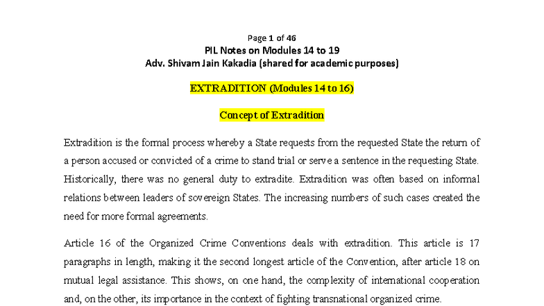Extradition and UNCLOS: PIL Notes on Modules 14-19 by Adv. S. Jain ...