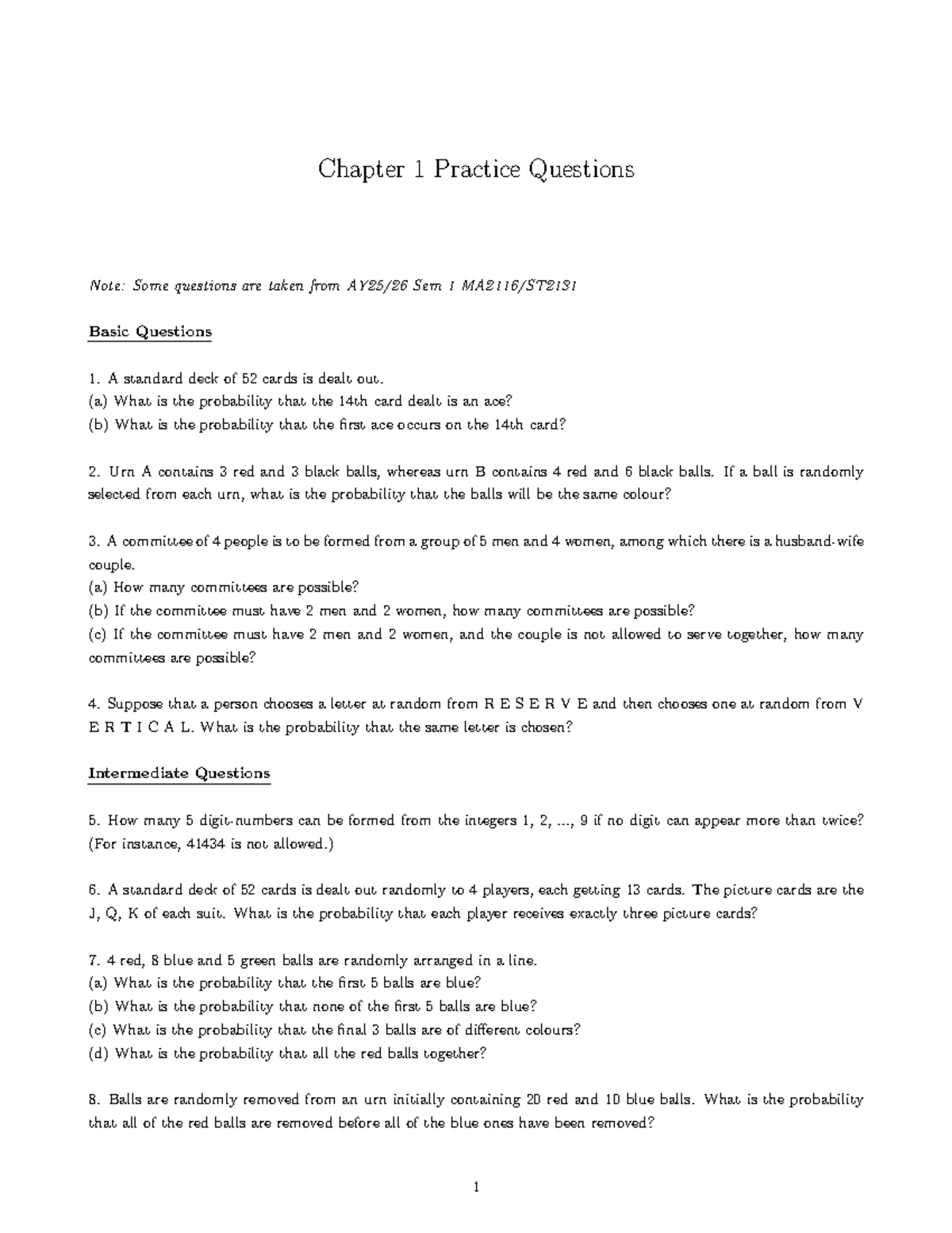 Chapter 1 Exercises - Permutations & Combinations - Studocu