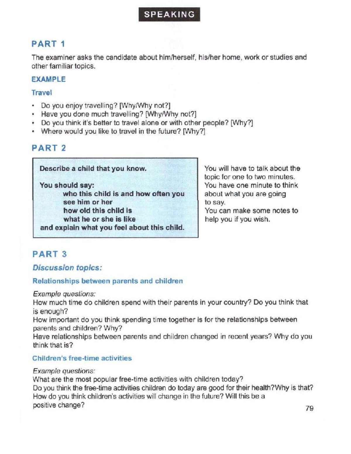 SPEAKING TEST - Part 1, 2 & 3 Overview and Example Questions - Studocu