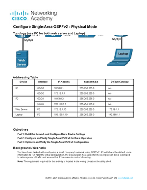 2.7.2 Lab - Configure Single-Area OSPFv 2 - Answer - Lab - Configure Single-Area OSPFv2 ...