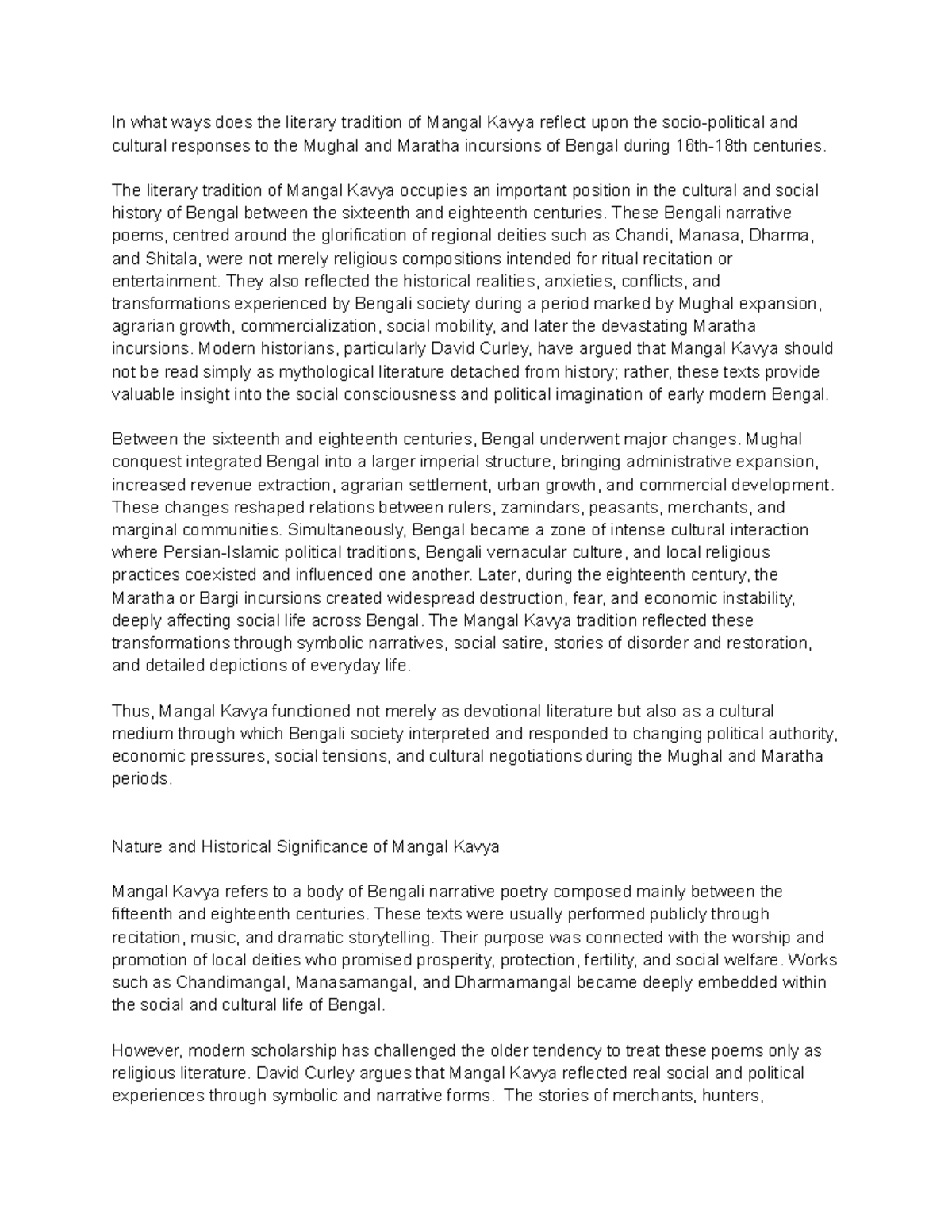 Mangal Kavya: Socio-Political & Cultural Responses to Mughal & Maratha ...