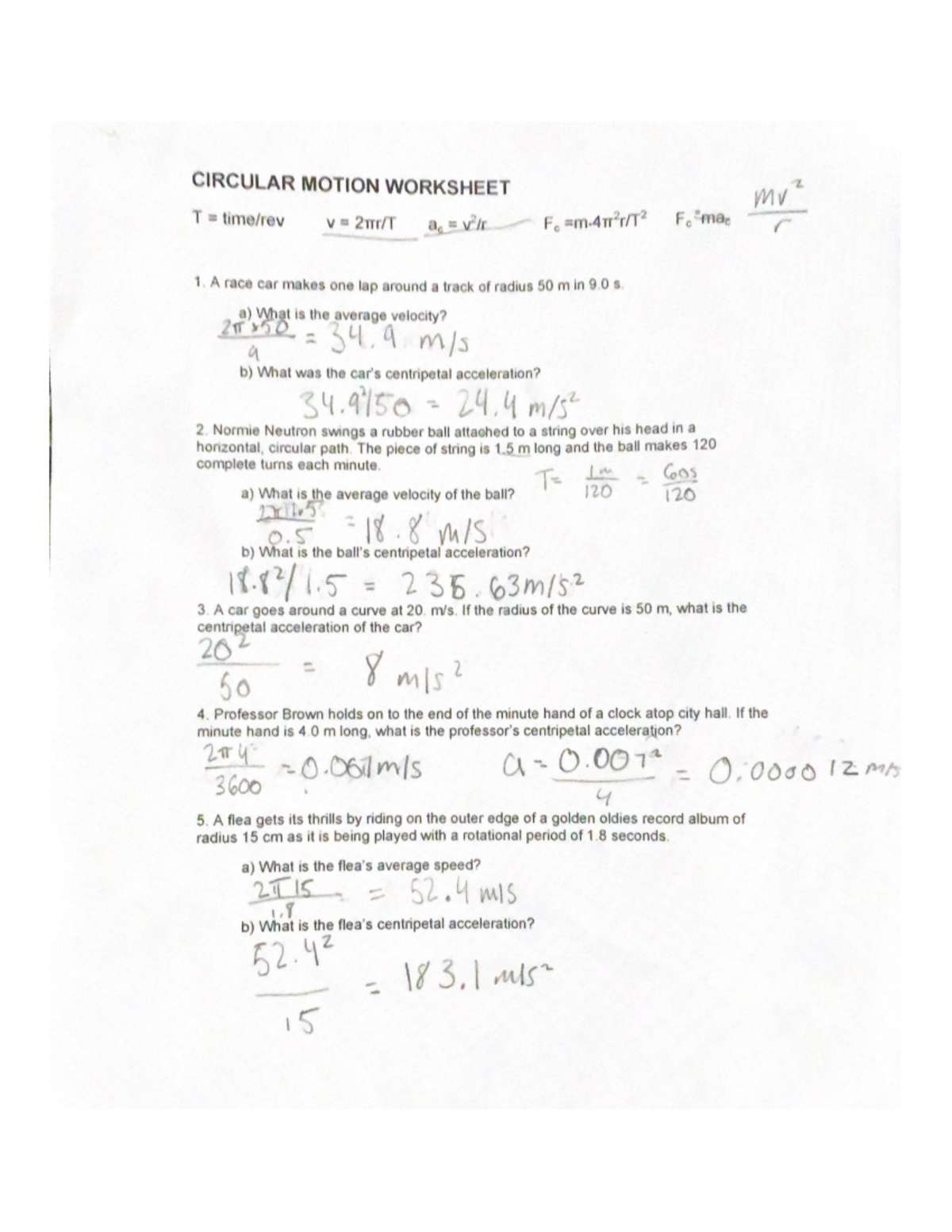 Circular Motion Worksheet - Practice Problems and Solutions - Studocu