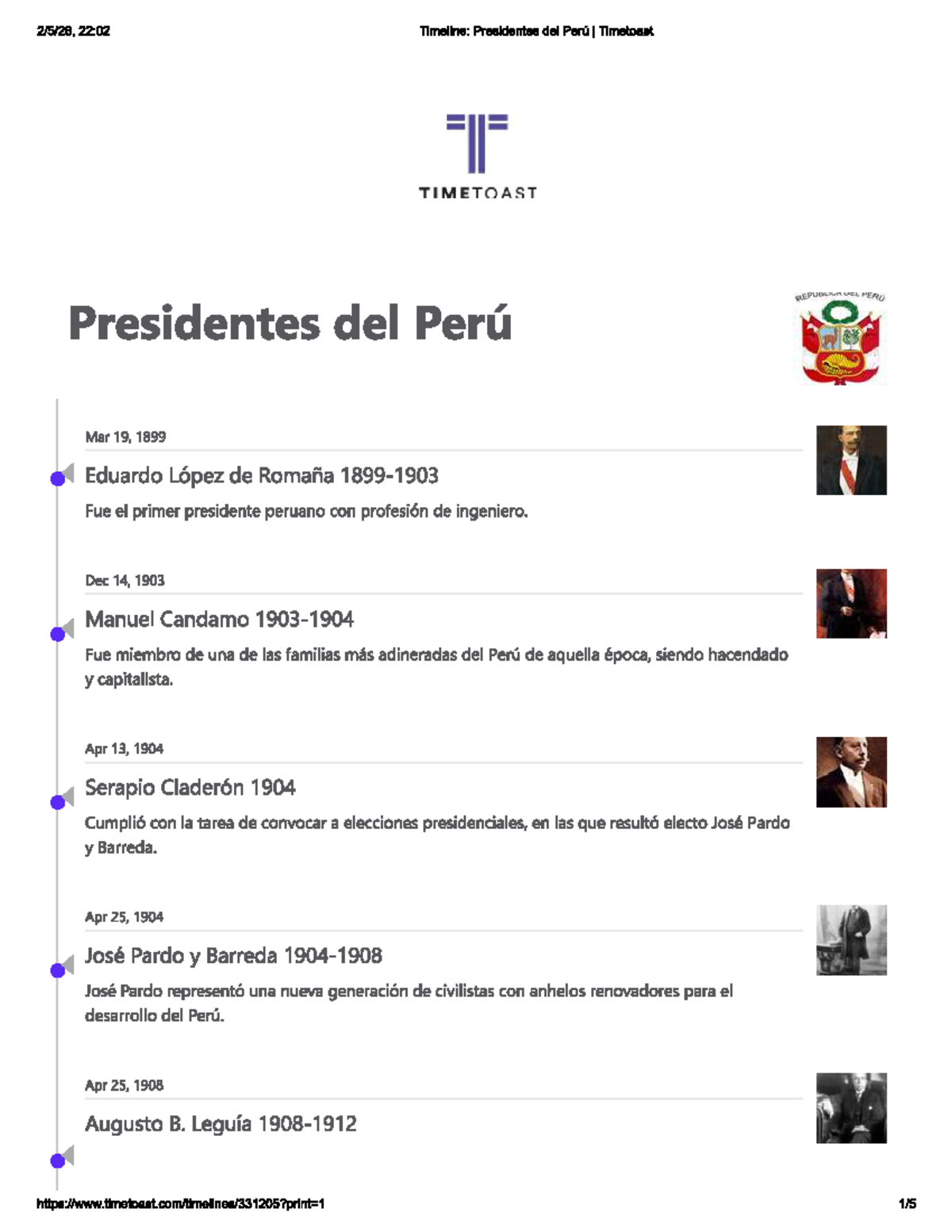 215126, 22:02 Timeline: Presidentes del Perú - Resumen Histórico - Studocu