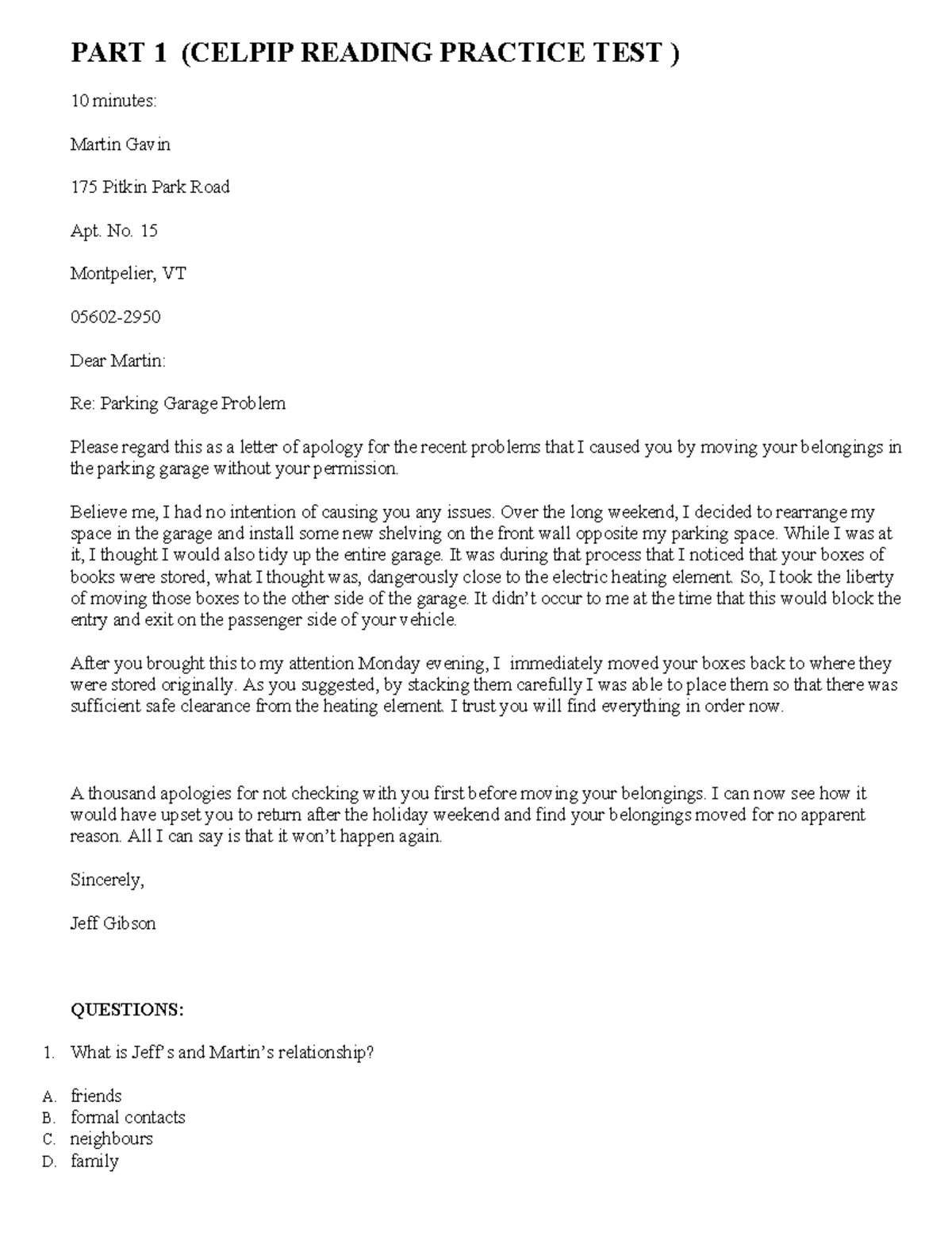 CELPIP Reading Practice Test Part 1 & 2 Insights - Studocu