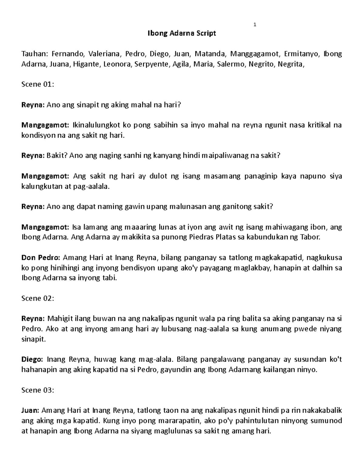 Ibong Adarna Script - For Education Material - Ibong Adarna Script ...